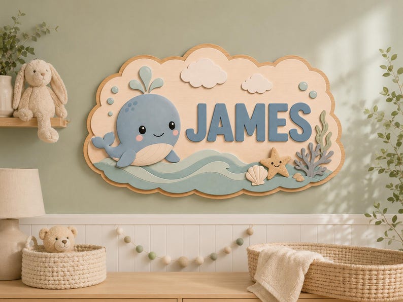 Personalized Whale Name Sign, Ocean Nursery Decor, Custom Baby Name ...