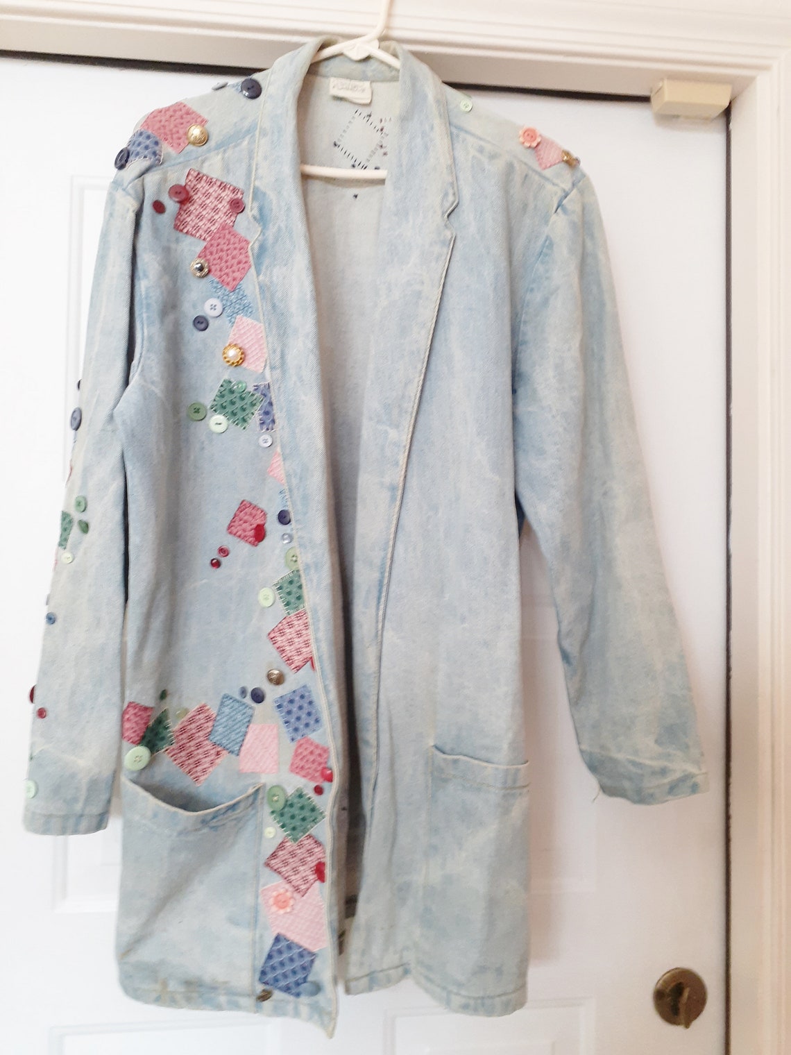 RARE Vtg BONGO 80s Denim Jacket Duster Coat Embellished Buttons ...