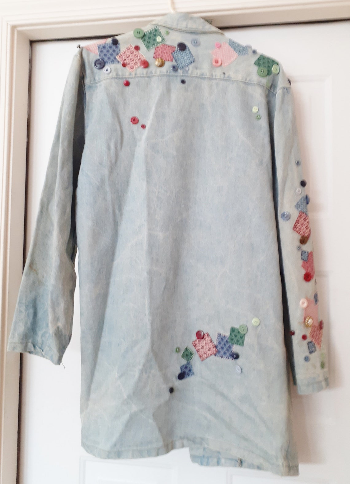 RARE Vtg BONGO 80s Denim Jacket Duster Coat Embellished Buttons ...