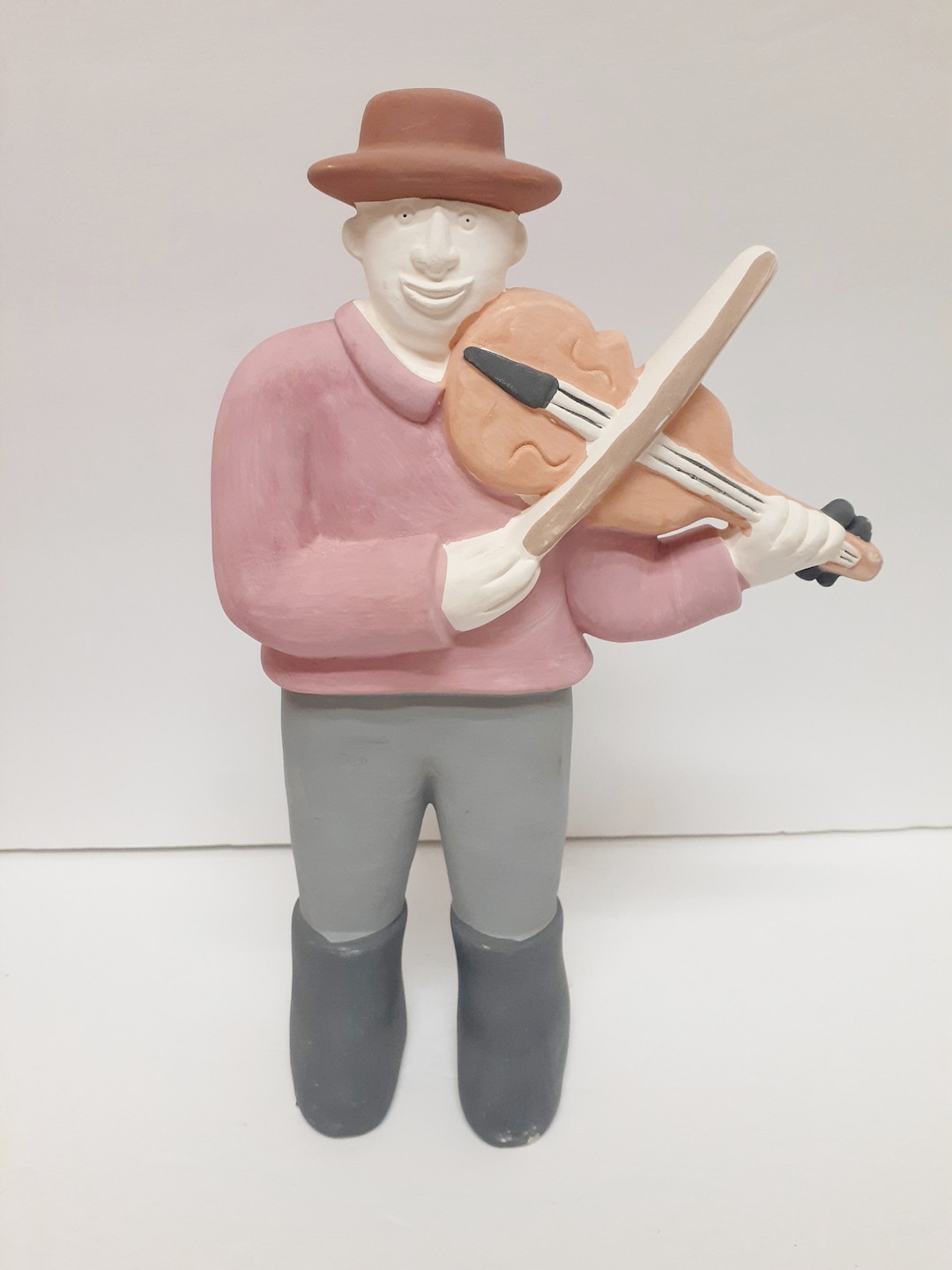 Sigma Ken Goldstrom Ceramic Sculpture Folk Art VIOLIN PLAYER L/E 9.5"x6 ...