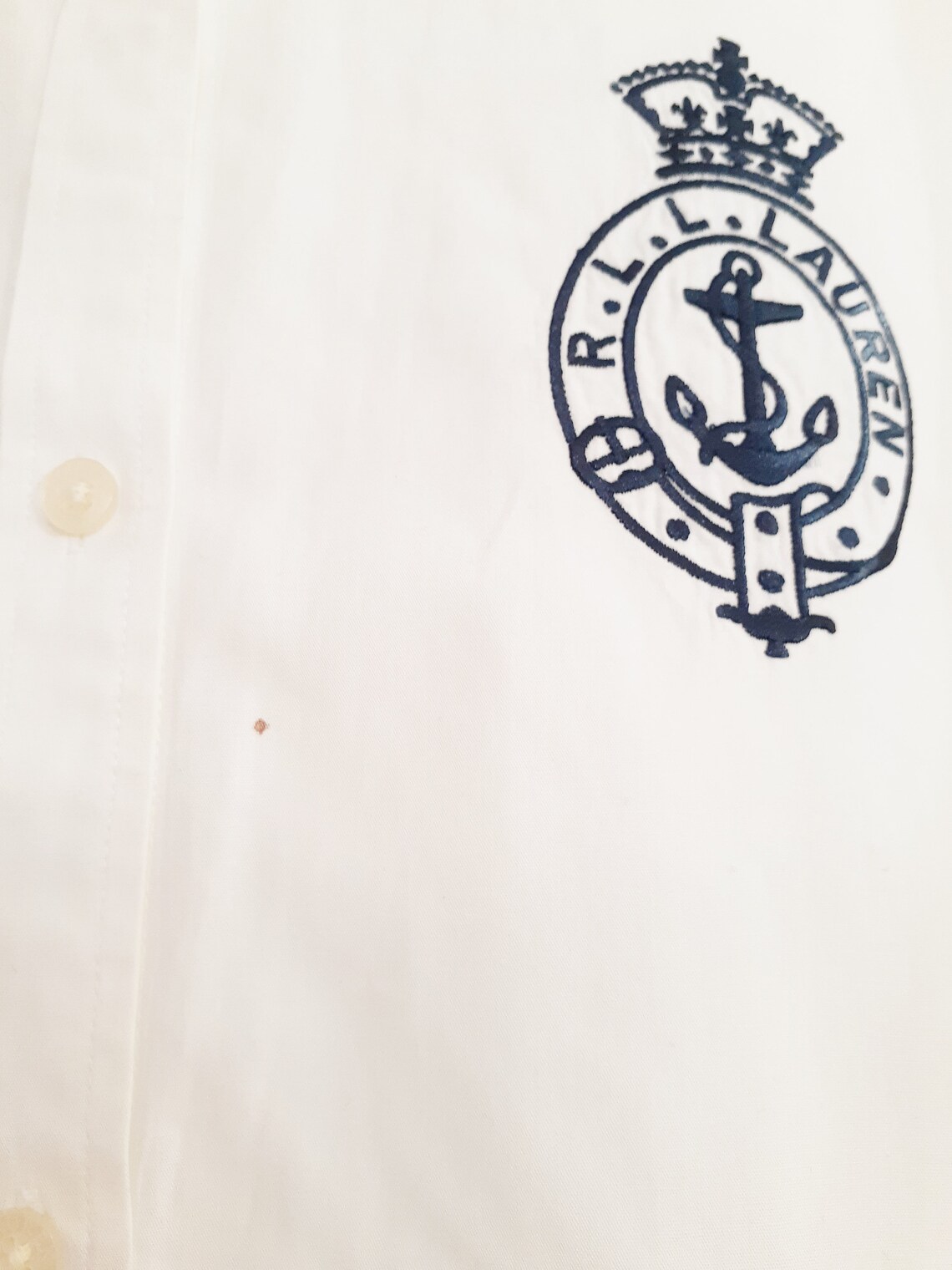Vintage LRL RALPH LAUREN Cotton Shirt Nautical Logo Crown Crest White ...