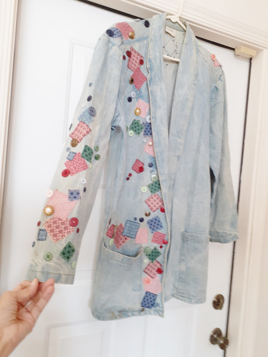 RARE Vtg BONGO 80s Denim Jacket Duster Coat Embellished Buttons ...