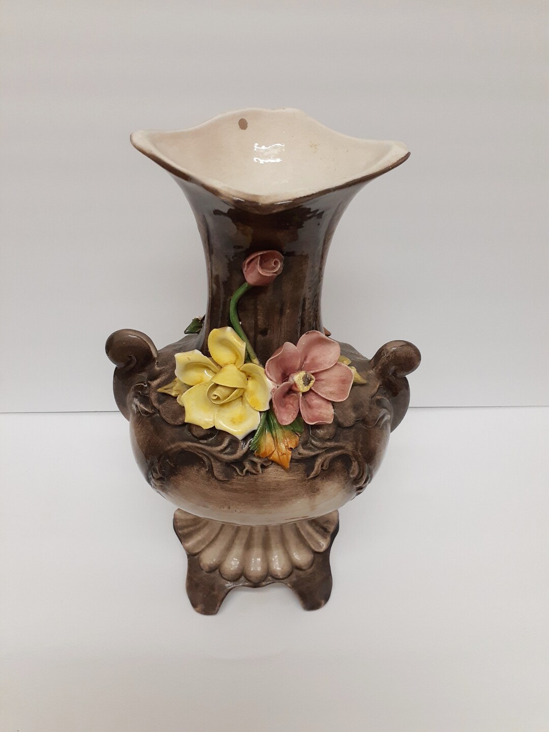 Vintage German 'crown With N' Mark Porcelain Ceramic Vase Floral Tall ...