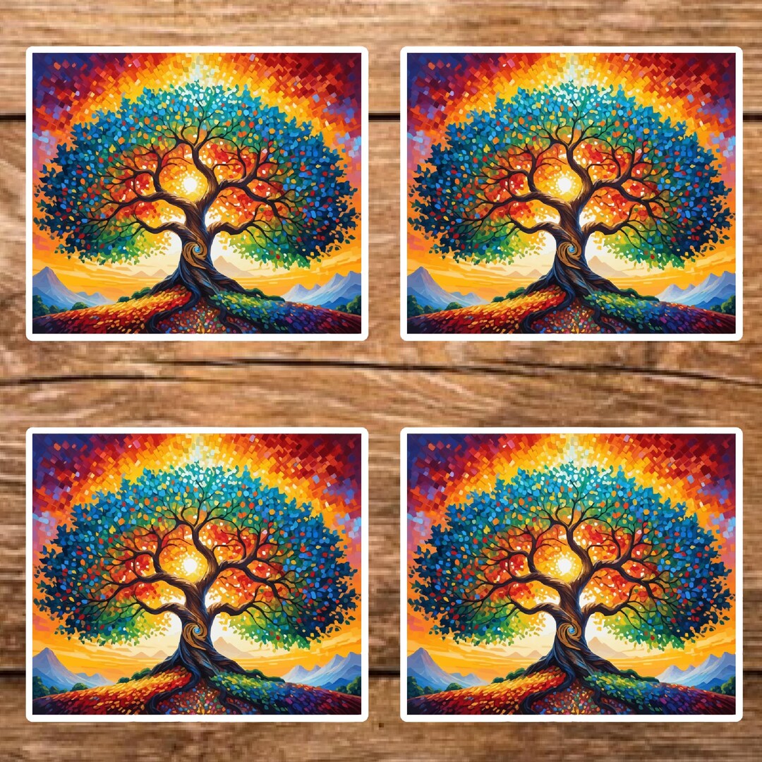 Tree of Life (4 Stickers): Matte Finish Vinyl, Water Resistant Decals ...