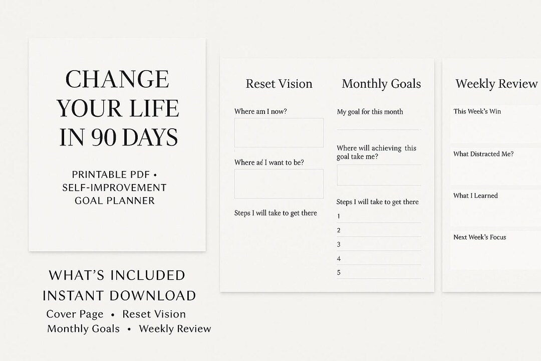 90 Day Printable Planner PDF | Productivity Goal Setting Journal ...