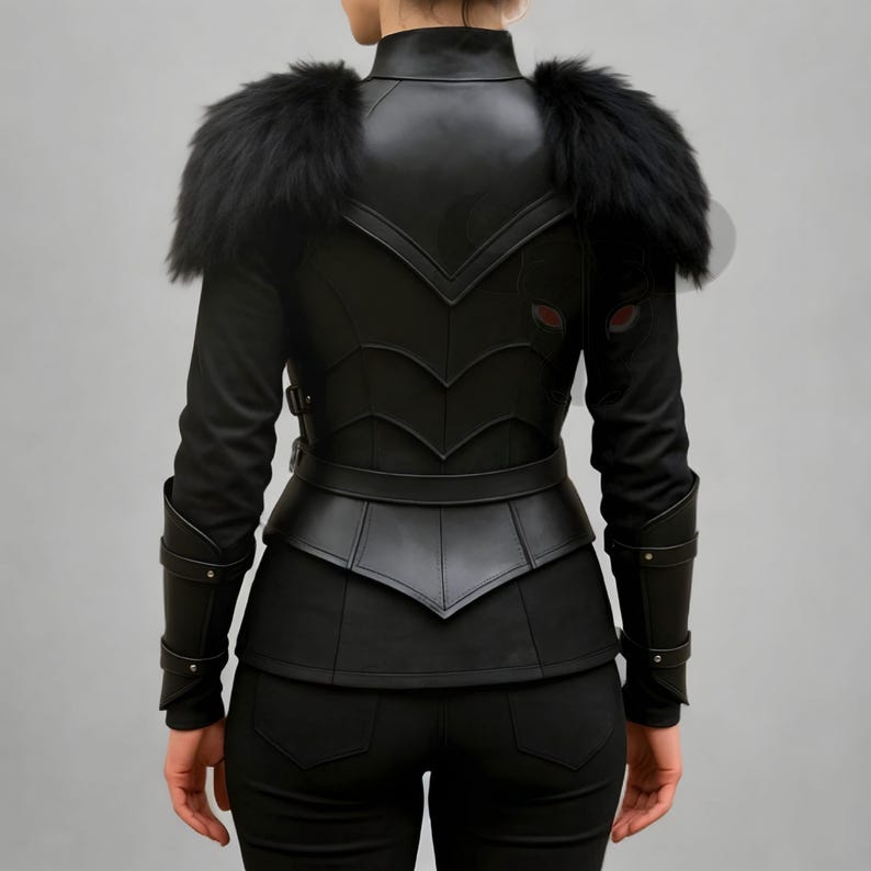 Black Leather Fantasy Warrior Armor Costume for Women Cosplay Chest ...