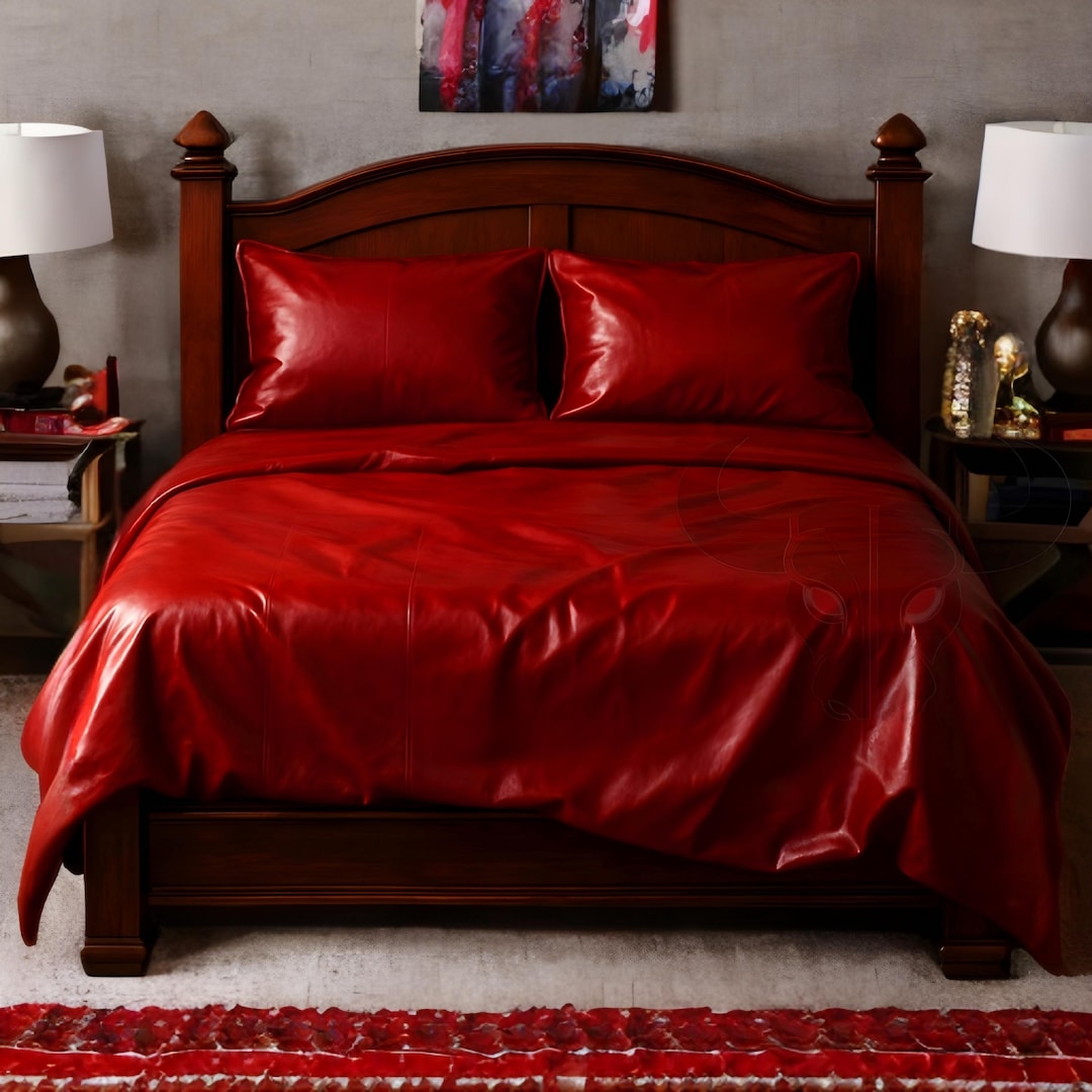 Luxury Red Genuine Leather Bedding Set with Duvet Cover and Pillowcases ...