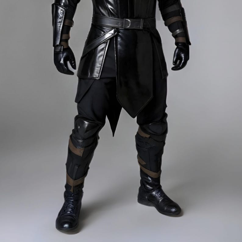 Black Leather Ninja Assassin Costume Hooded LARP Armor Samurai Warrior ...