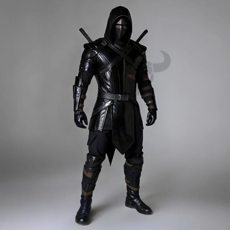 Black Leather Ninja Assassin Costume Hooded LARP Armor Samurai Warrior ...