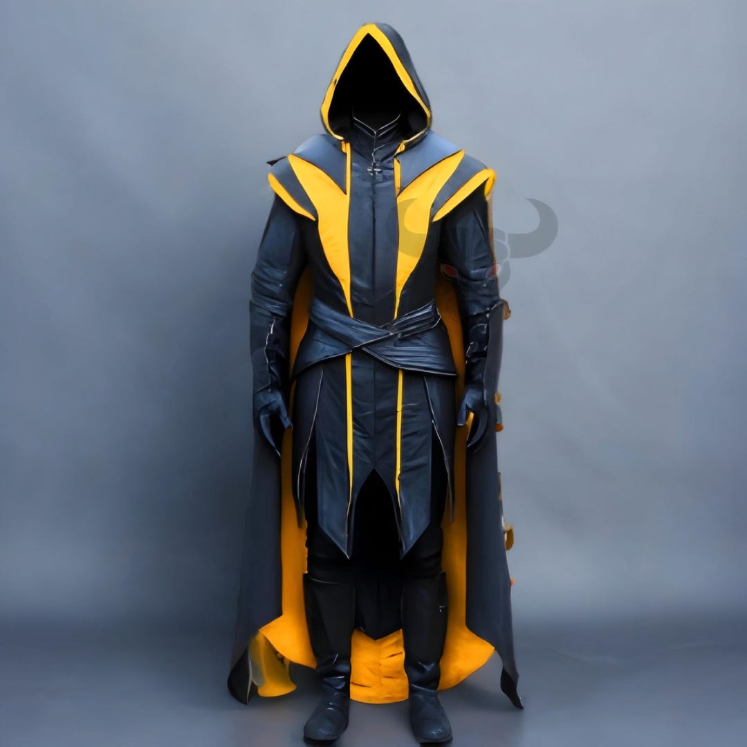 Scorpion Inspired Assassin Cosplay Costume Yellow Black Hooded Cloak ...