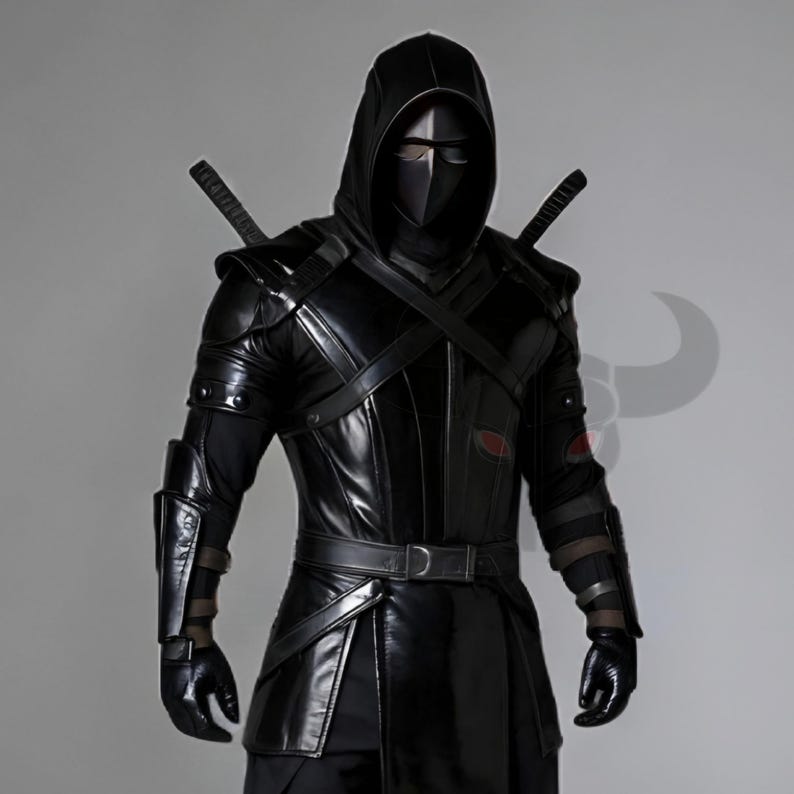 Black Leather Ninja Assassin Costume Hooded LARP Armor Samurai Warrior ...