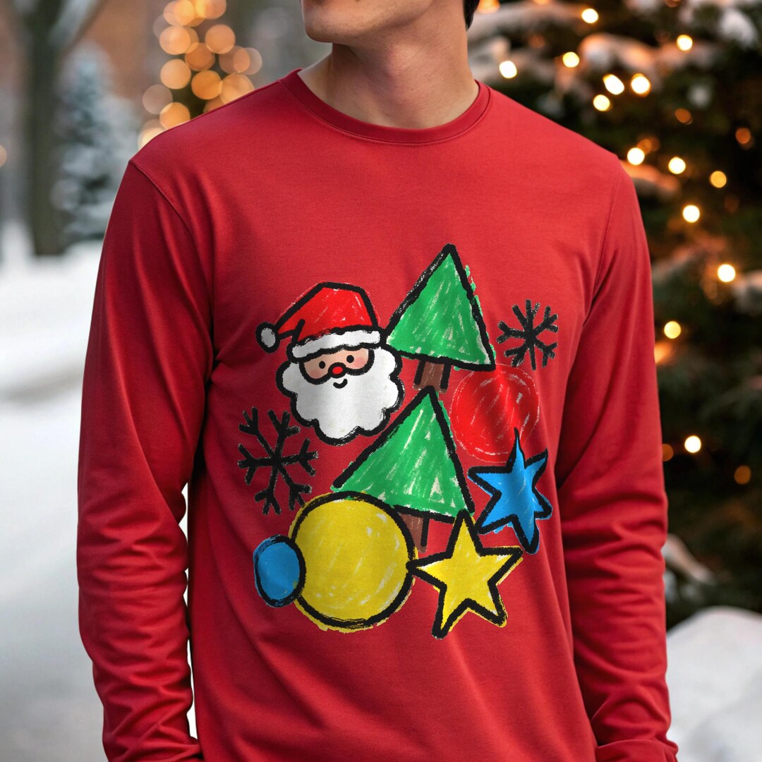 Crayon Doodle Christmas Clipart PNG - Kids Drawing Santa and Stars - Etsy