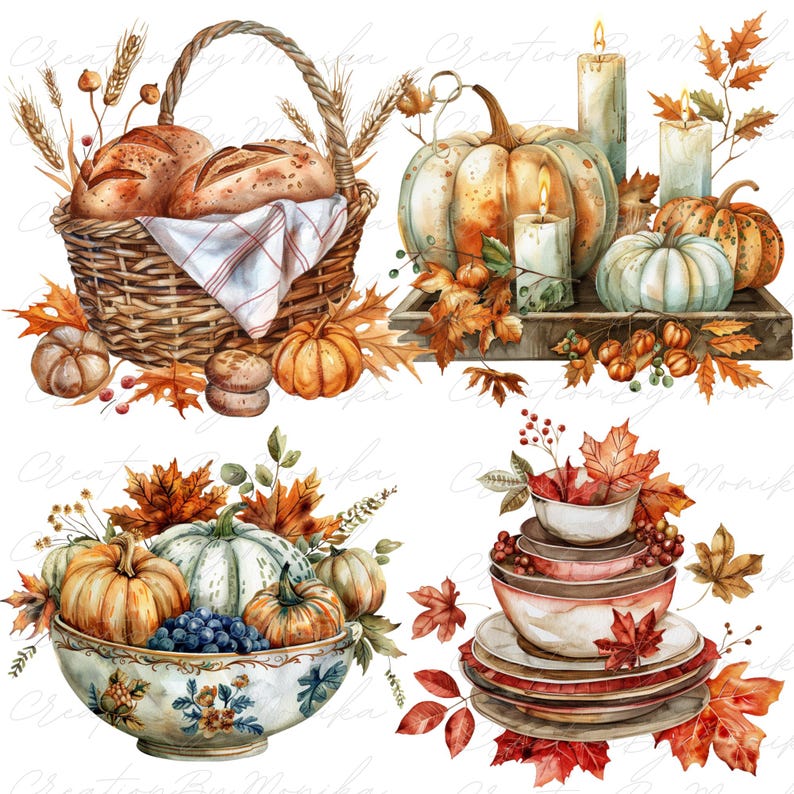 Thanksgiving Dining Table Clipart PNG Bundle, Fall Table Setting ...