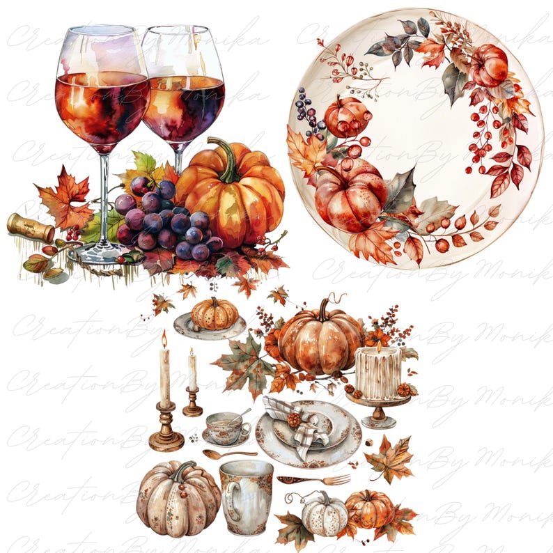 Thanksgiving Dining Table Clipart PNG Bundle, Fall Table Setting ...