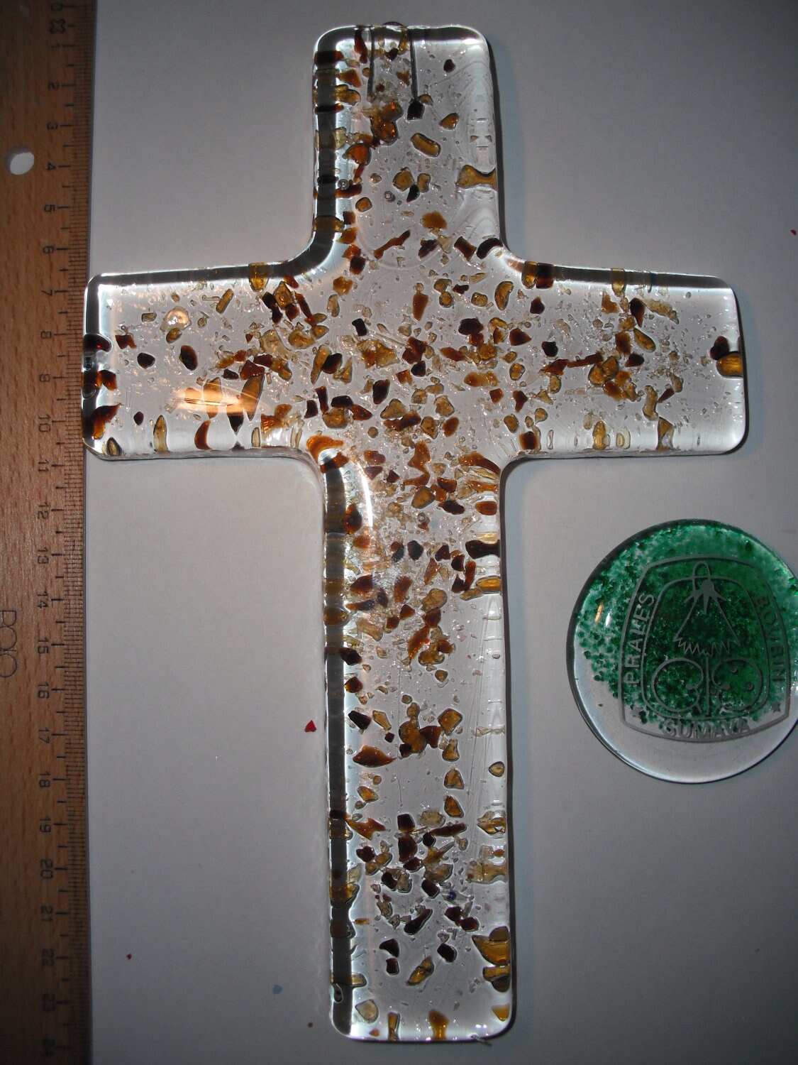 Handblown Glass Wall Crucifix Cross 22 Cm X 15 Cm Handmade With Ambra ...