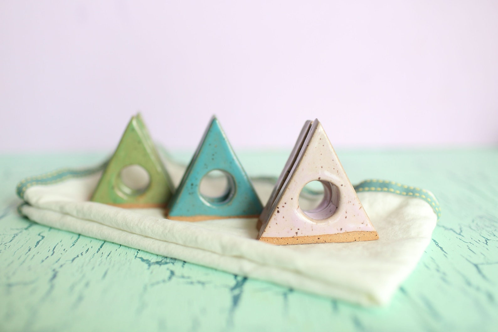 Ceramic Triangle Napkin Rings- Geometric Shaped Napkin Rings- Holiday ...