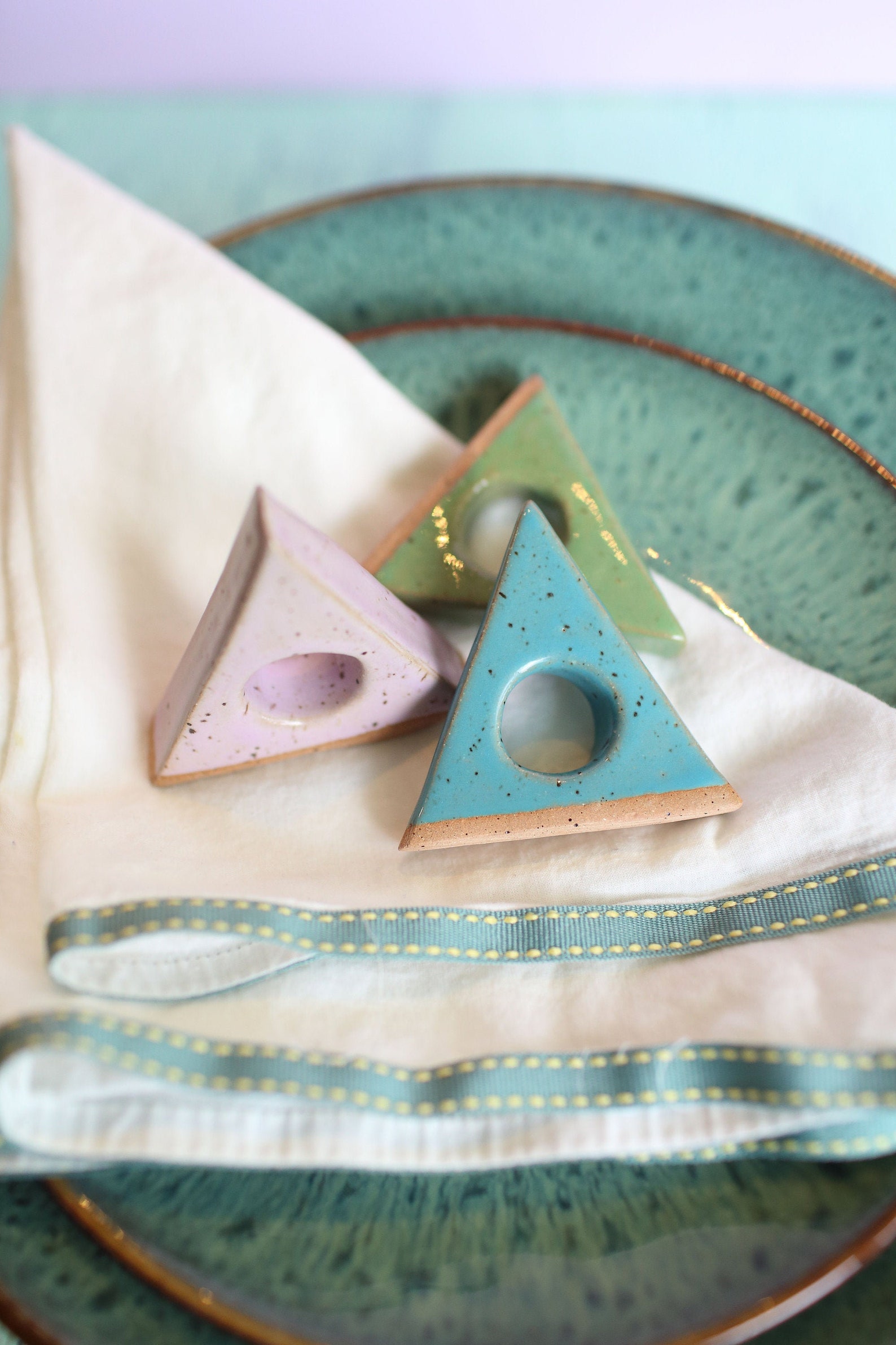 Ceramic Triangle Napkin Rings- Geometric Shaped Napkin Rings- Holiday ...
