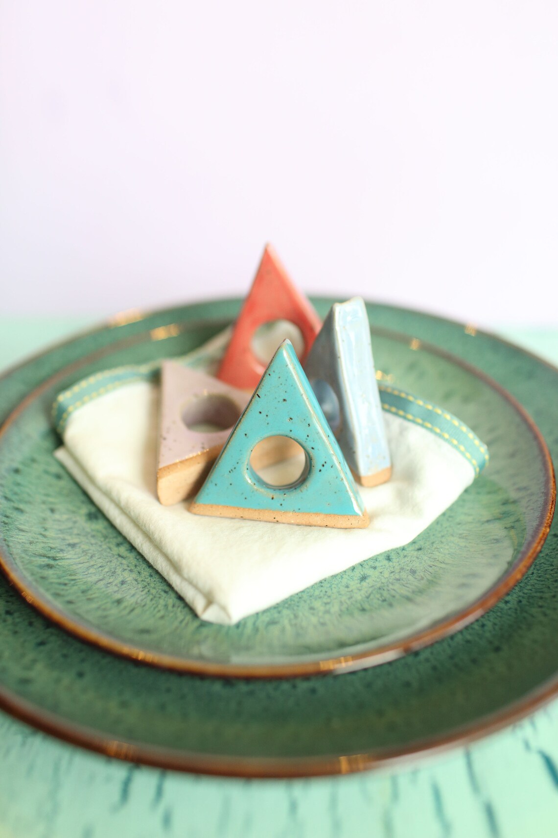 Ceramic Triangle Napkin Rings Geometric Shaped Napkin Rings | Etsy