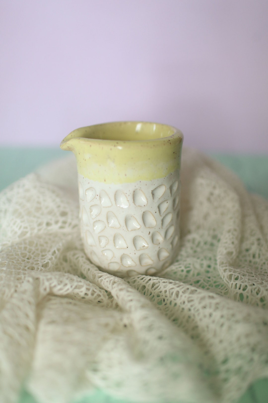 Yellow and White Creamer Small Ceramic Creamer Handmade Pottery - Etsy