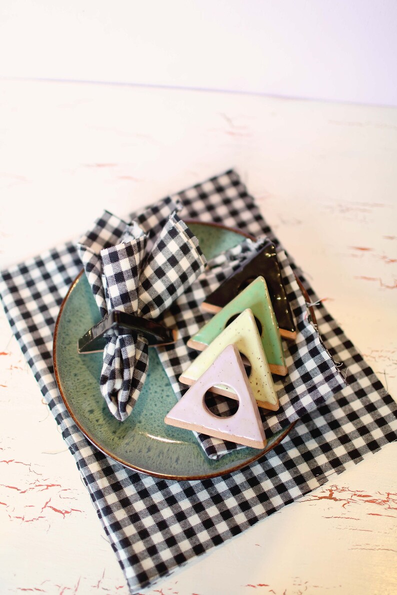 Ceramic Triangle Napkin Rings- Geometric Shaped Napkin Rings- Holiday ...