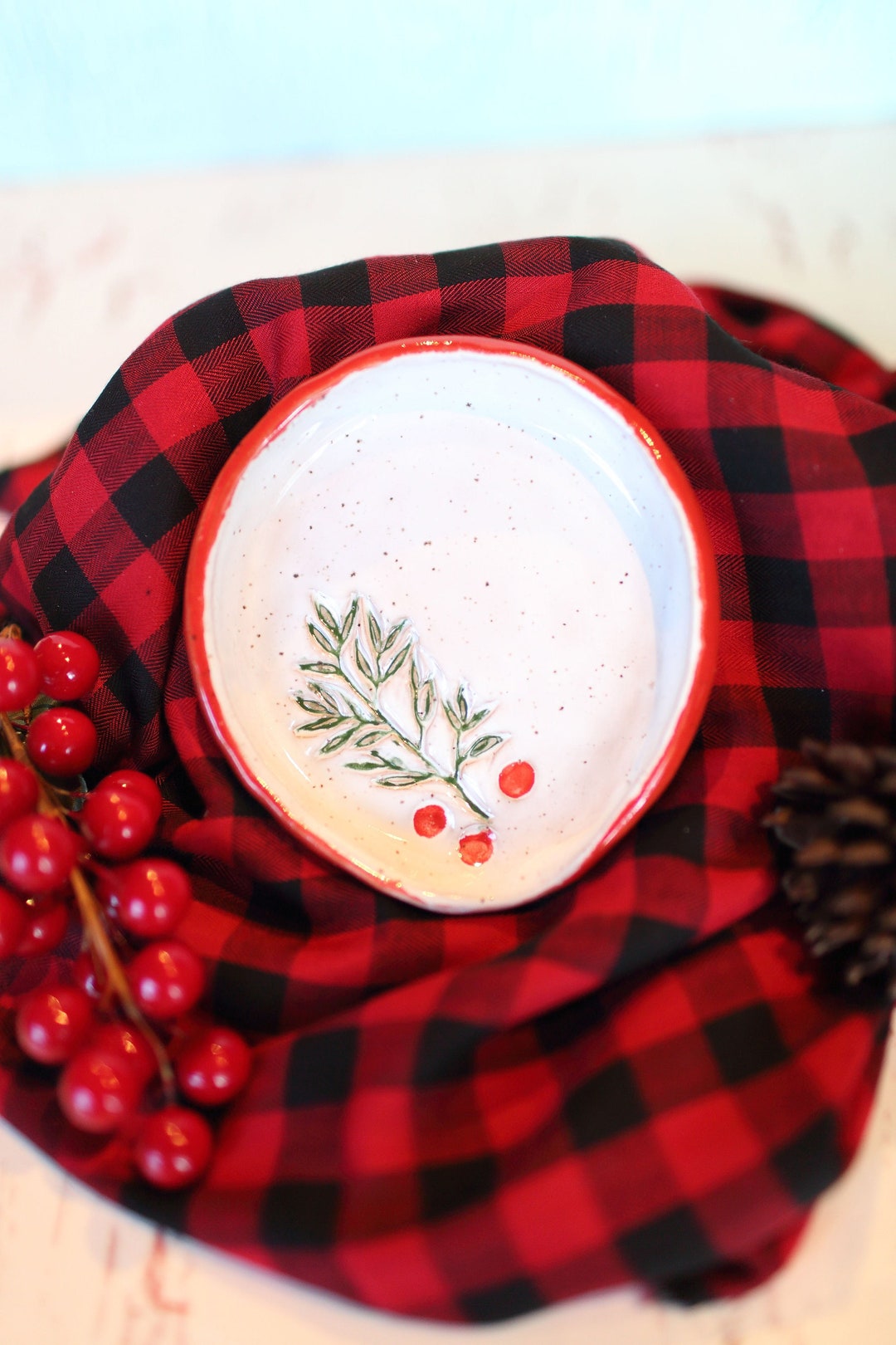 Christmas Holly Spoon Rest- Winter Berry Spoon Rest- Mistletoe Spoon ...