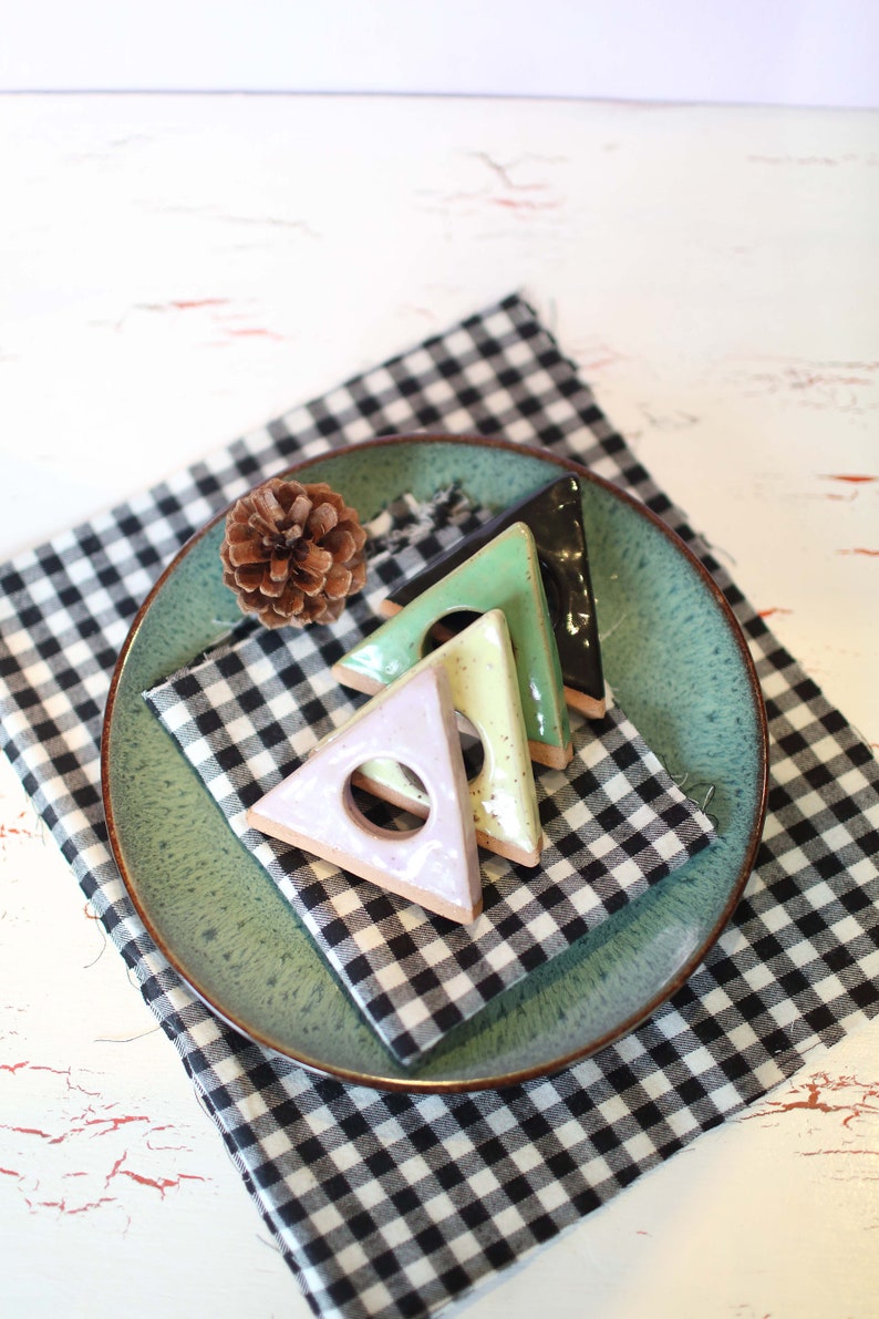 Ceramic Triangle Napkin Rings- Geometric Shaped Napkin Rings- Holiday ...