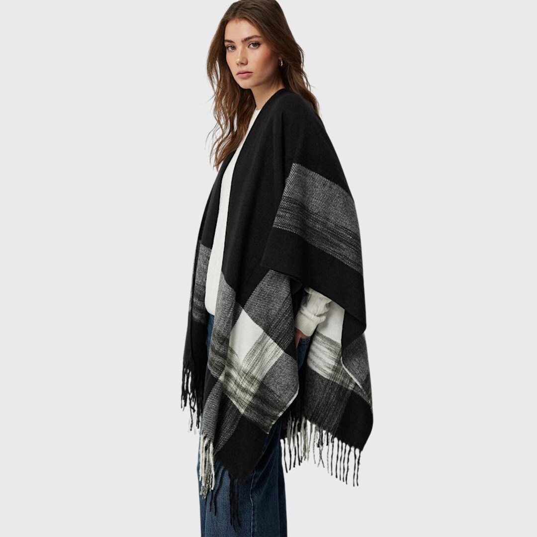 Women's Warm Poncho With Fringe: Cozy Wool Wrap Elegant Gift - Etsy