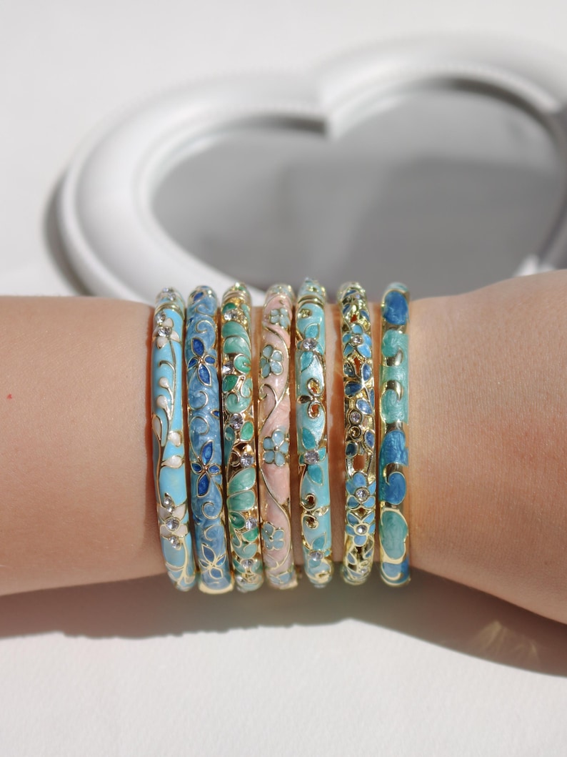 Vintage Bangle Bracelet, Cloisonné Bangle, Adjustable Enamel Bracelet ...