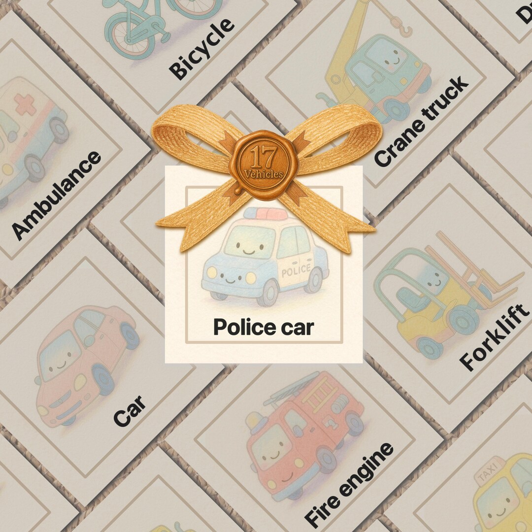 17【vehicle】pdf&png Printable Pastel Cute Flash Cards for Preschool ...