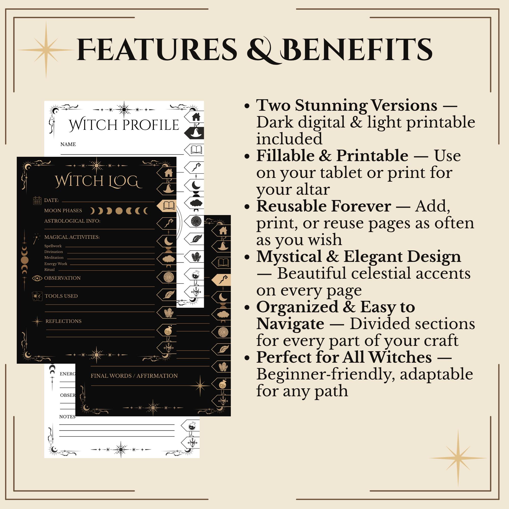 Digital Witch Grimoire: Printable Book of Shadows, Fillable Witch ...