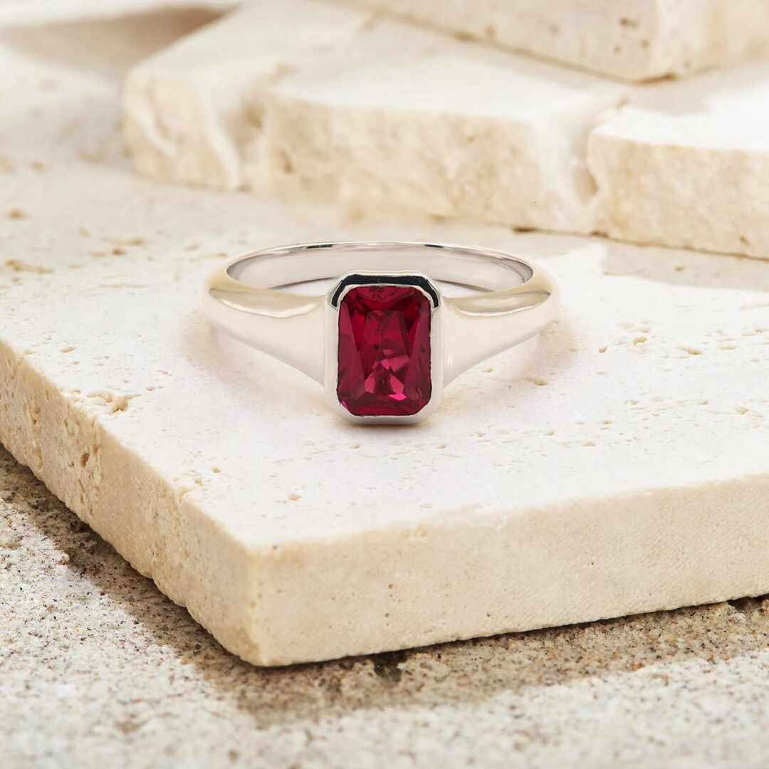 Ruby Baguette Ring – Natural July Birthstone Ring, Stackable Baguette ...