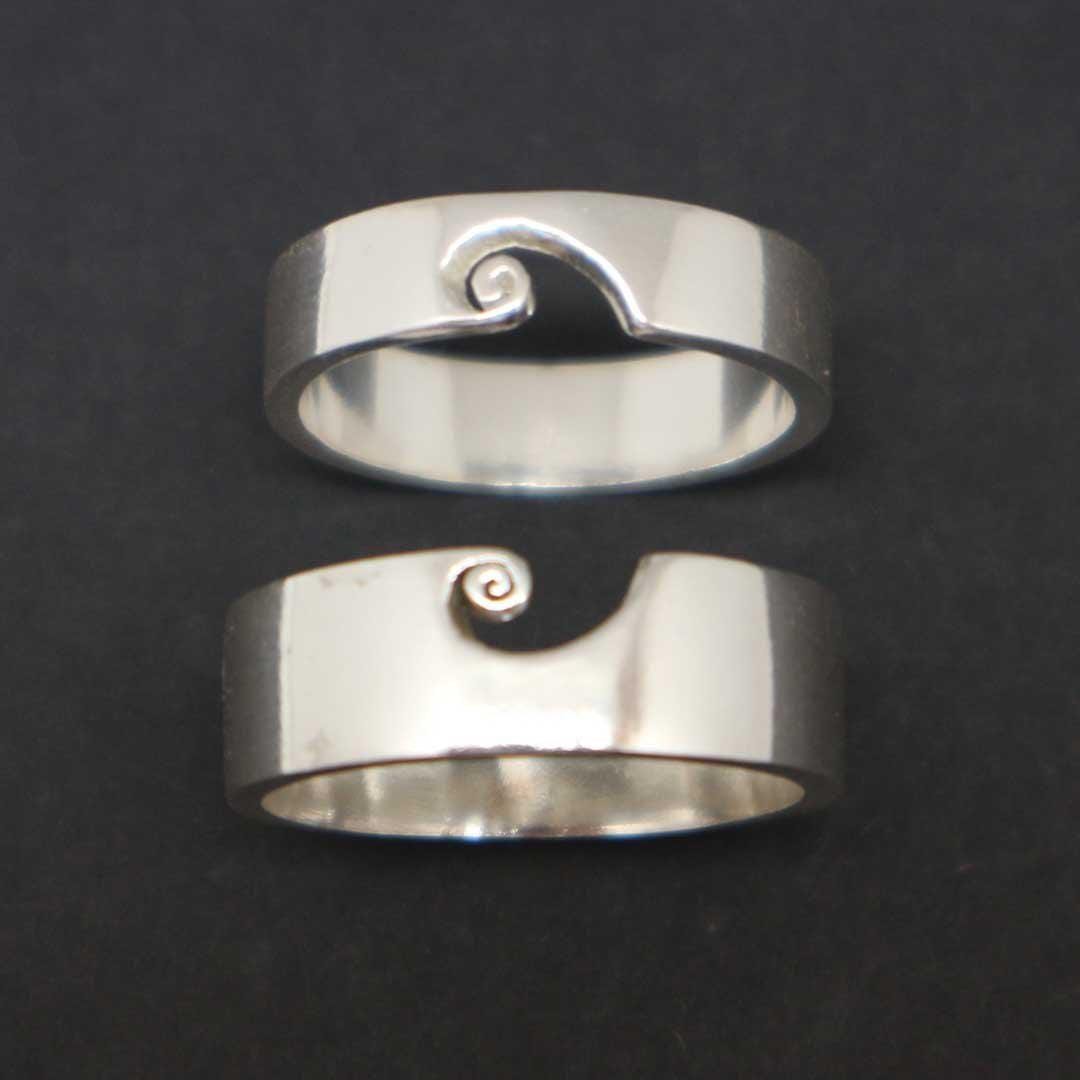 Wave Heart Couple Rings | Sterling Silver Matching Ring Set | Handmade ...