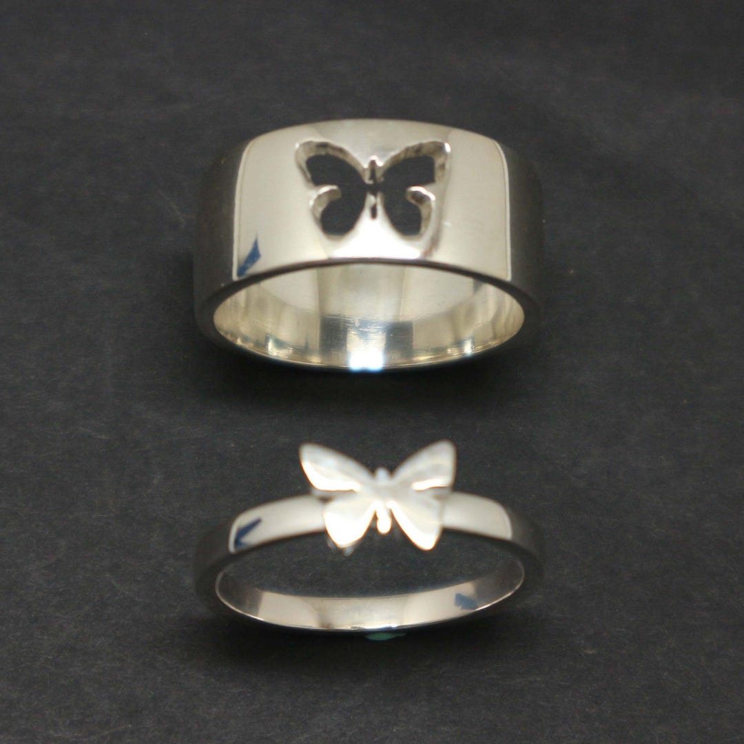 Sterling Silver Butterfly Couple Rings | Matching Promise Rings Set ...