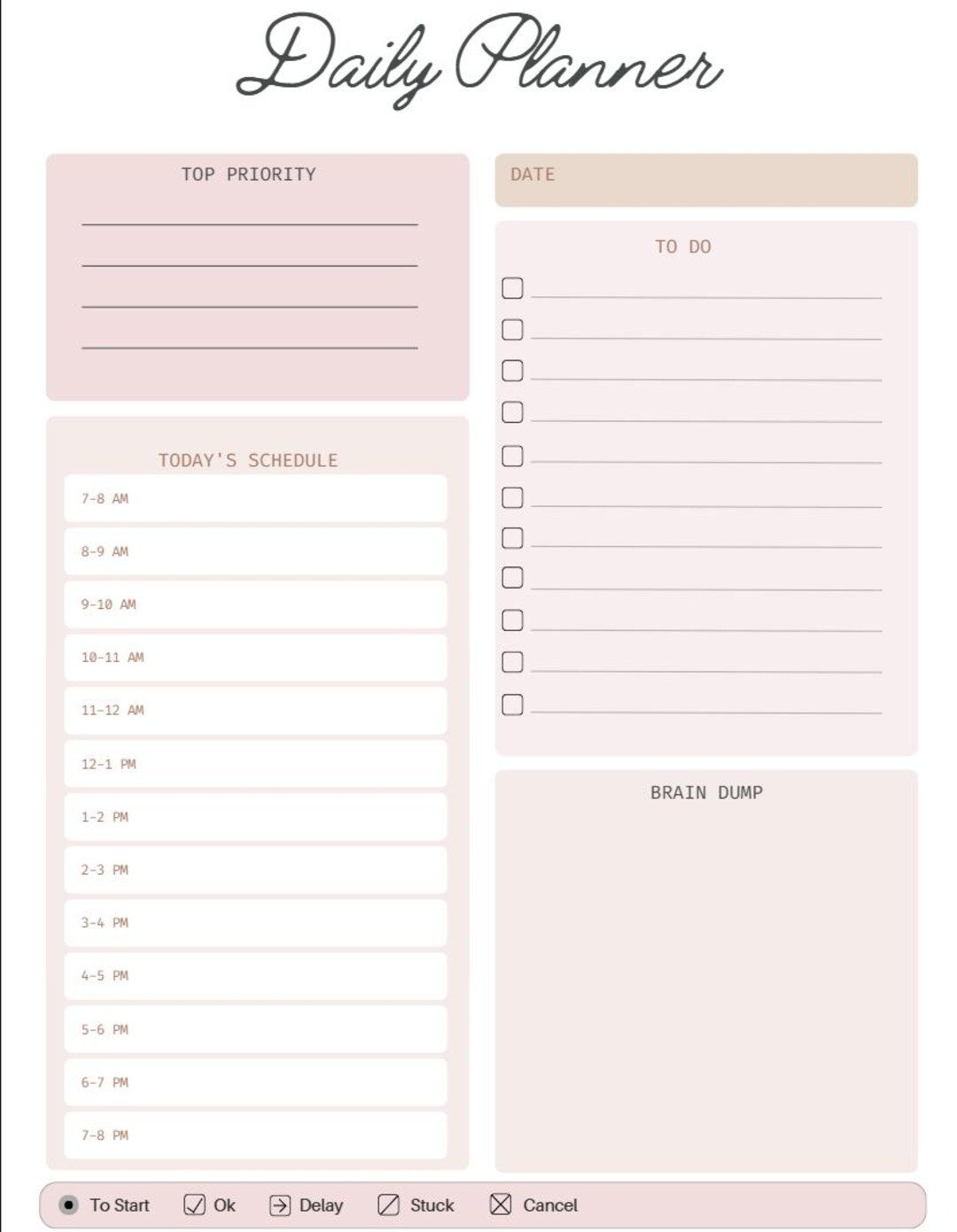 Minimalist Daily Planner Printable: Undated Schedule, Productive List ...