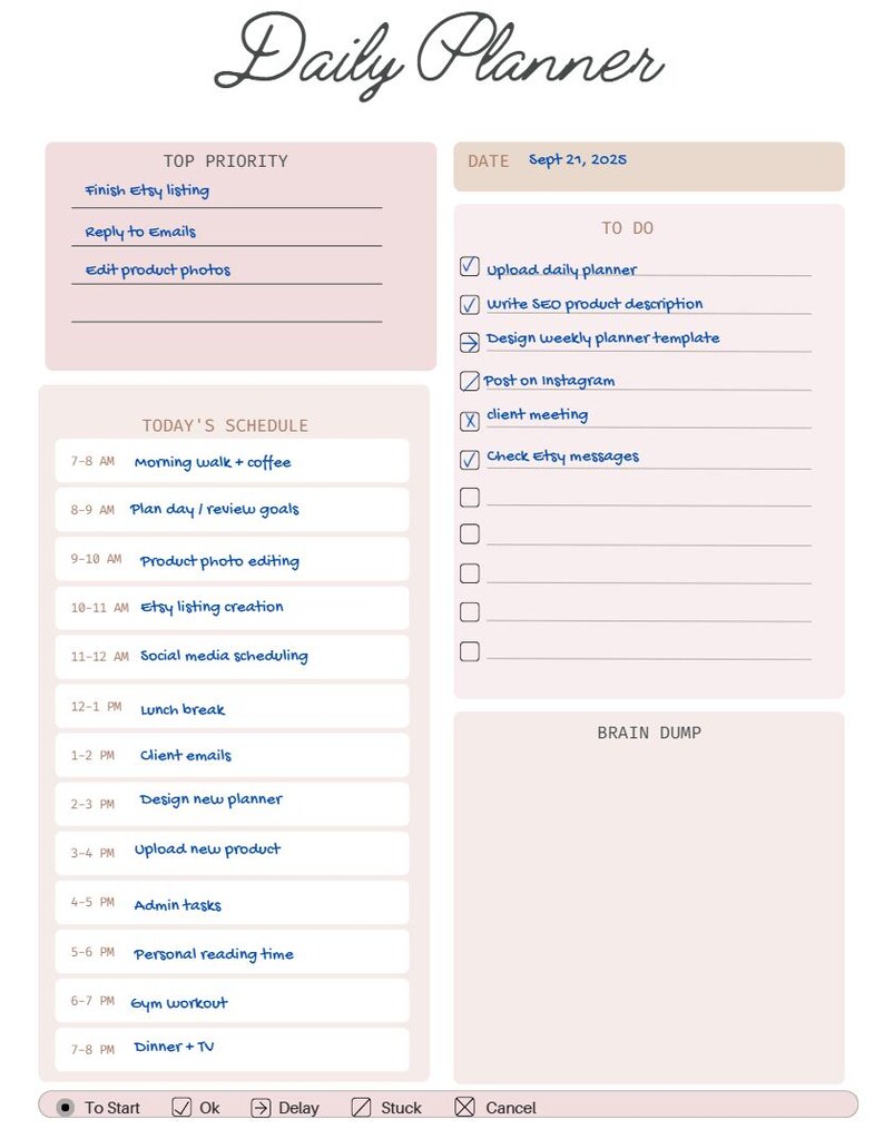 Minimalist Daily Planner Printable: Undated Schedule, Productive List ...