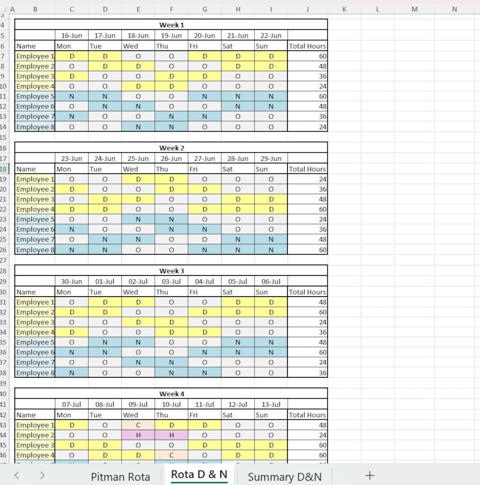 2-2-3 Pitman Rota Template | Color Coded Staff Schedule Excel - Etsy