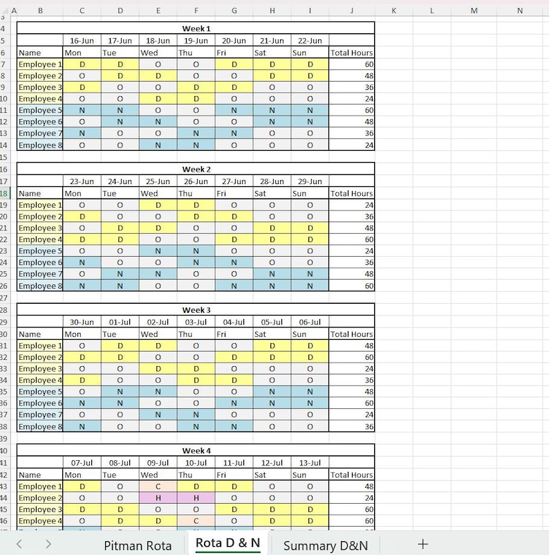 2-2-3 Pitman Rota Template | Color Coded Staff Schedule Excel - Etsy