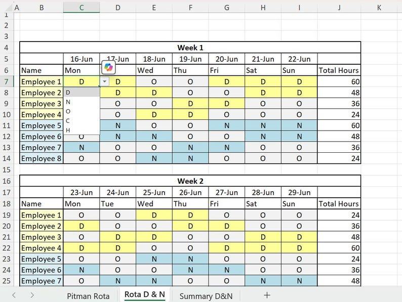 2-2-3 Pitman Rota Template | Color Coded Staff Schedule Excel - Etsy