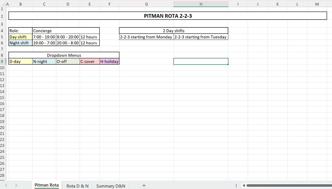 2-2-3 Pitman Rota Template | Color Coded Staff Schedule Excel - Etsy