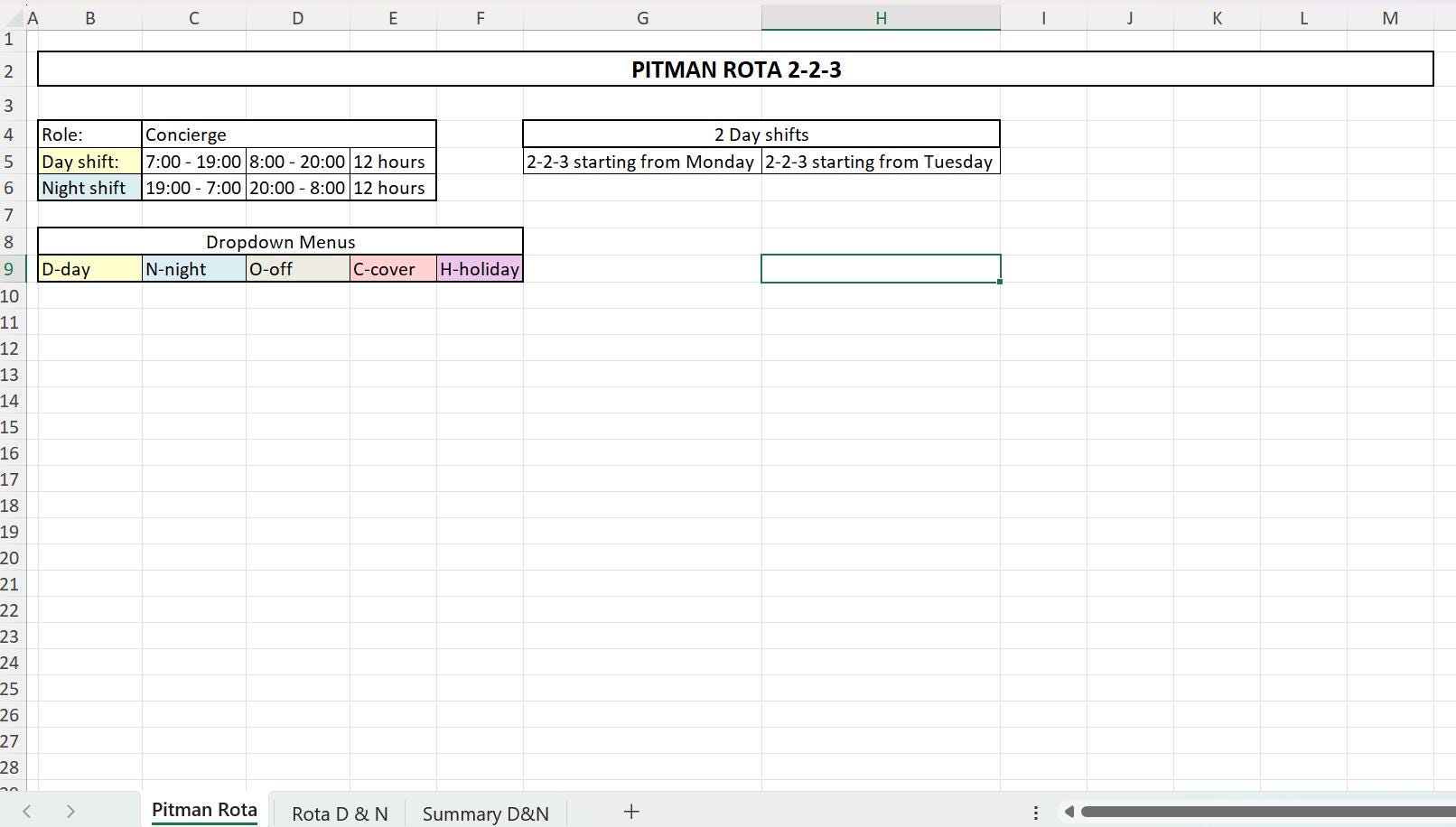 2-2-3 Pitman Rota Template | Color Coded Staff Schedule Excel - Etsy