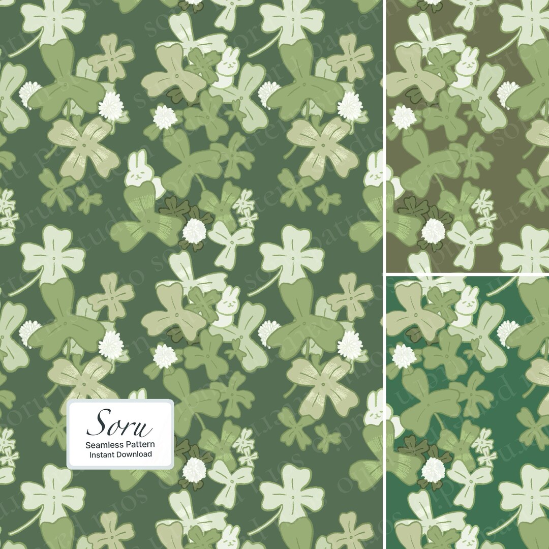 Lucky Clover Seamless Pattern Digital Download Green Botanical Repeat ...
