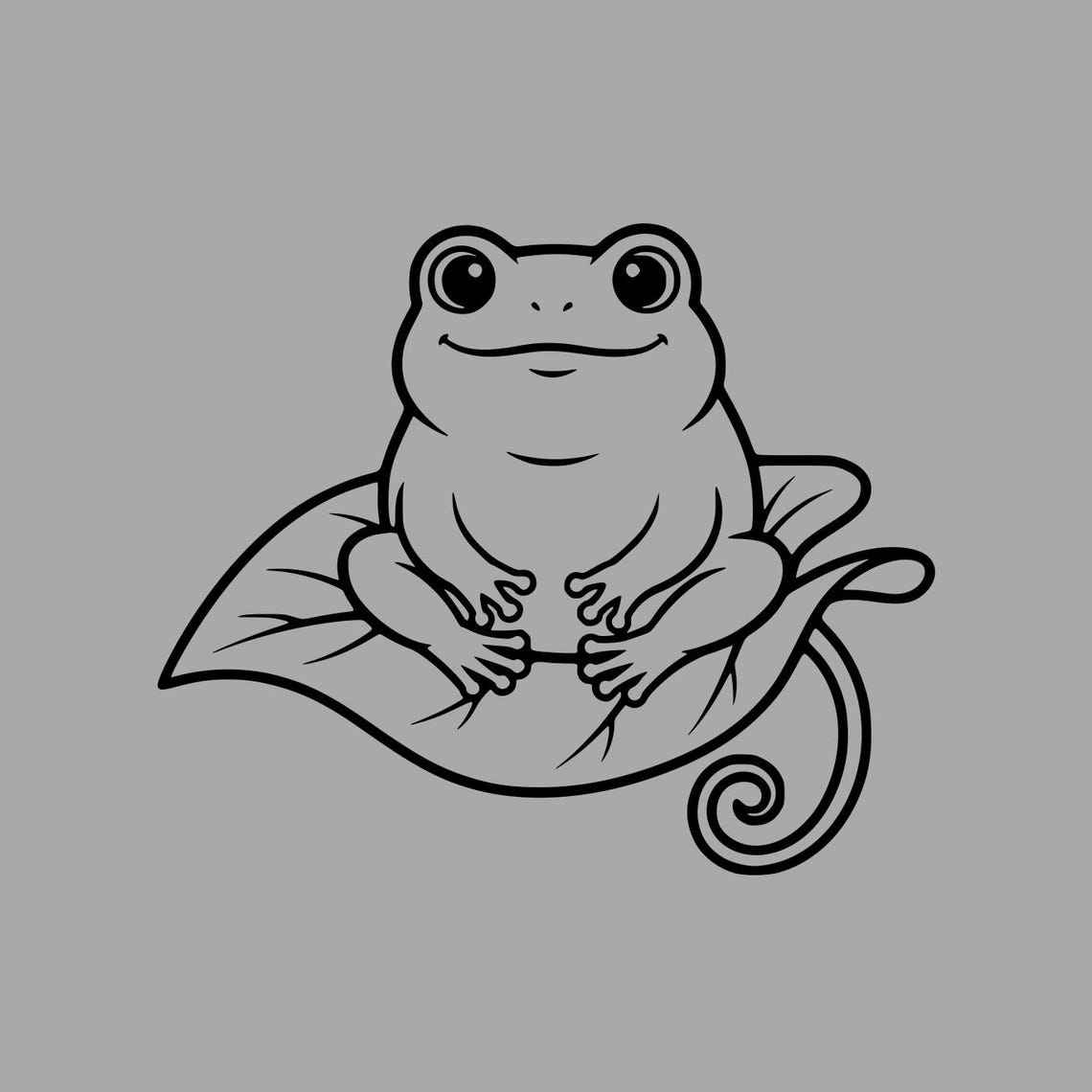 Cute Kawaii Frog Sitting on Leaf Outline SVG, Adorable Animal Clipart ...
