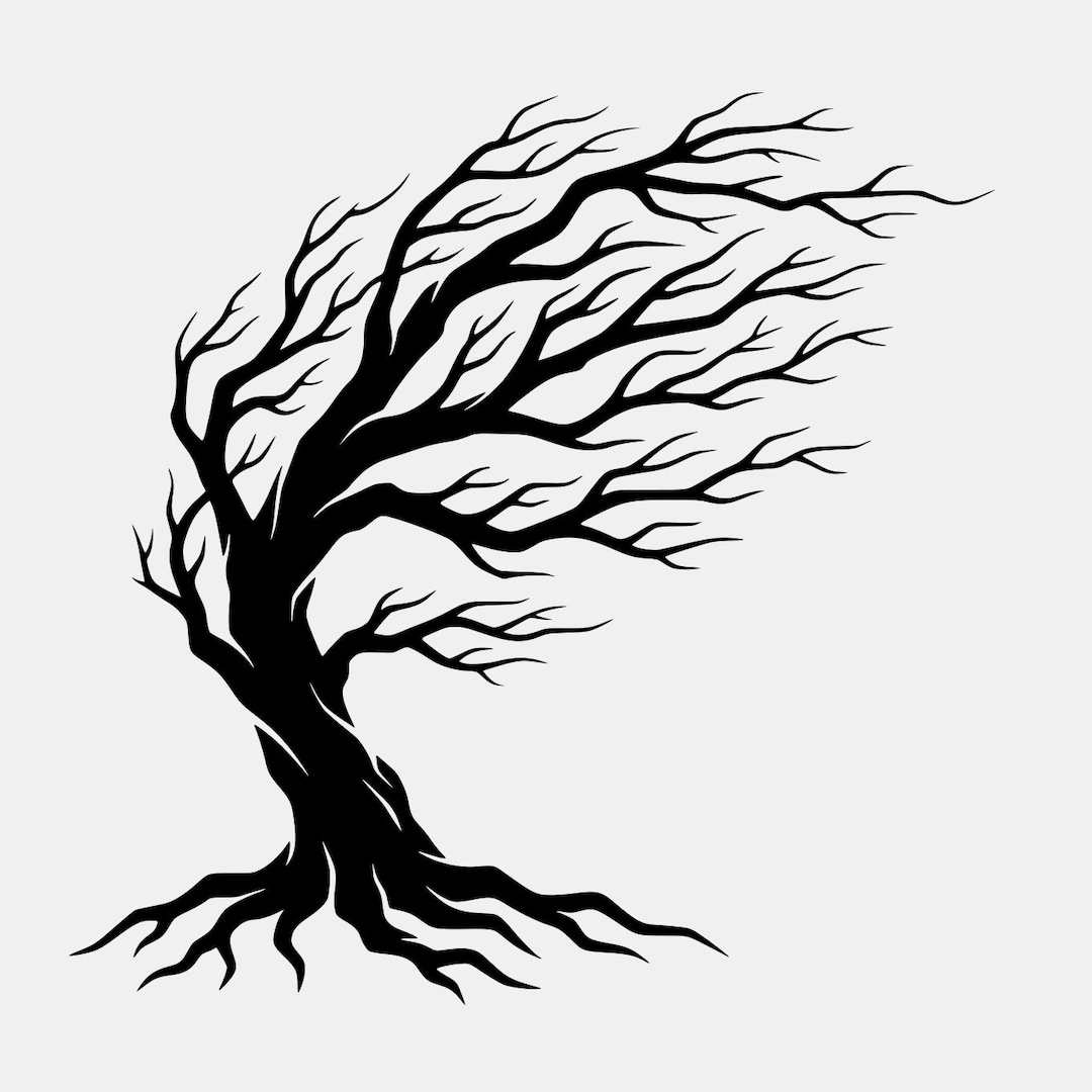 Bare Tree Silhouette in Gusty Wind Illustration - Etsy