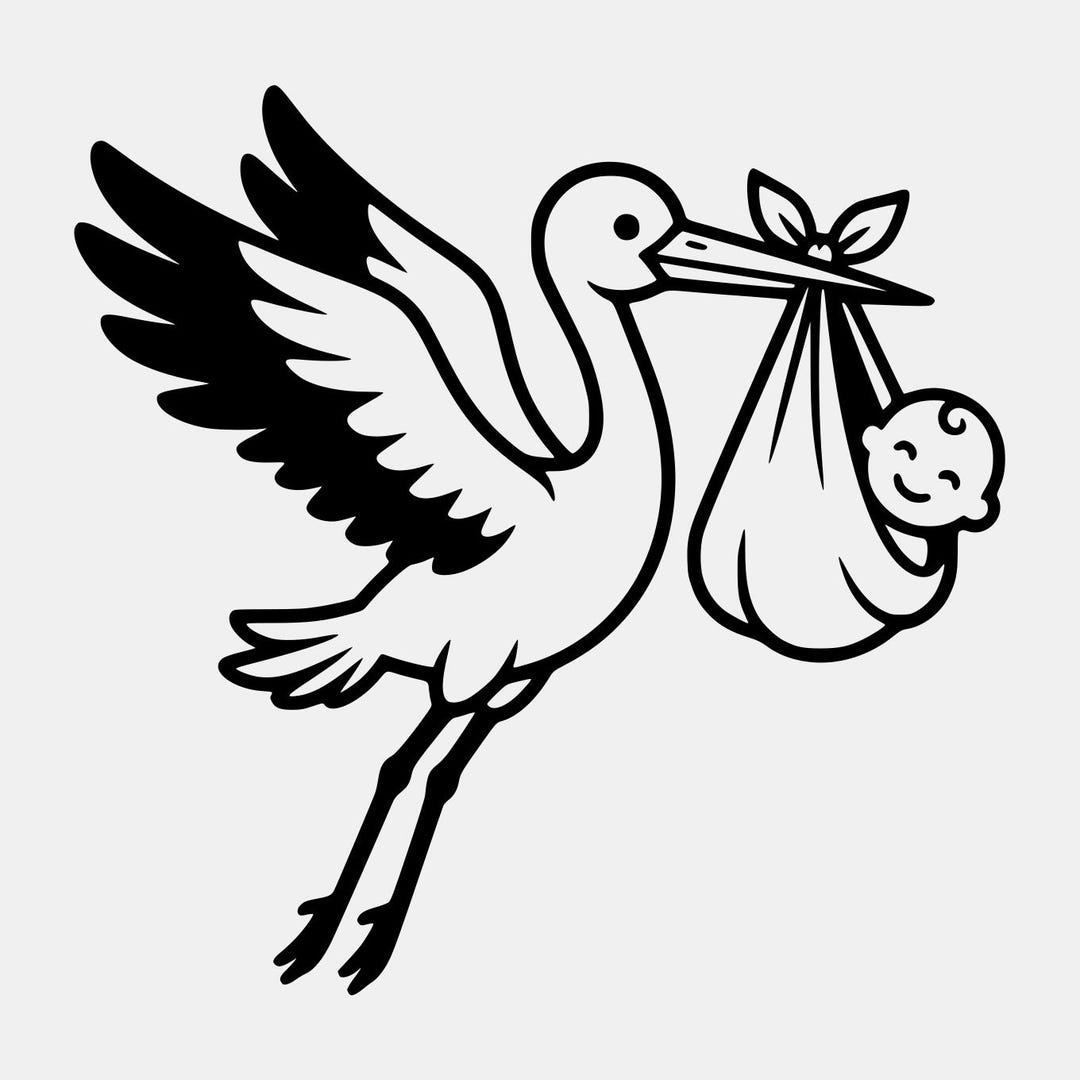 Stork Landing SVG PNG: Clean Line Design for Baby Announcement (digital ...
