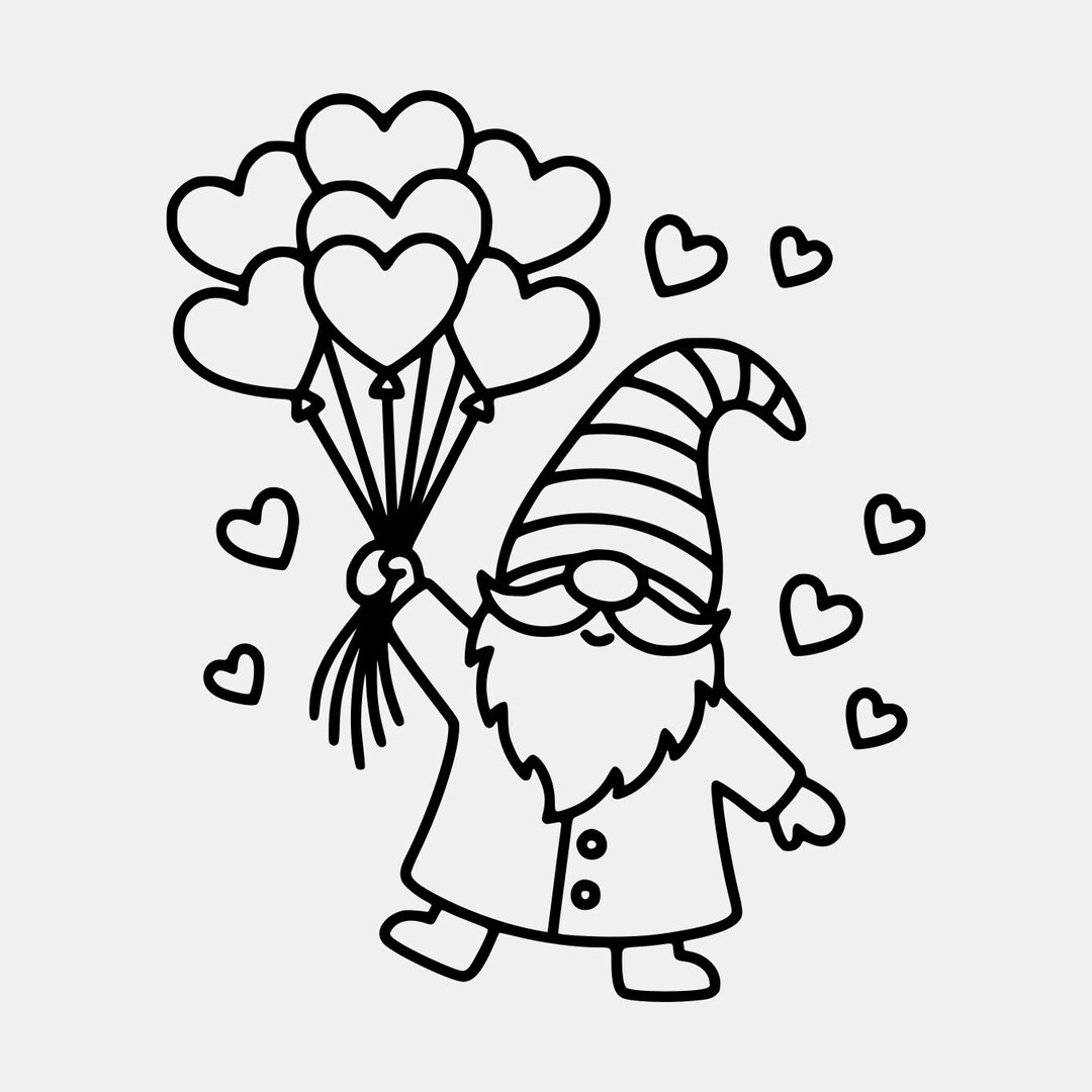 Gnome With Heart Balloons SVG PNG : Cartoon Design for Crafts (digital ...