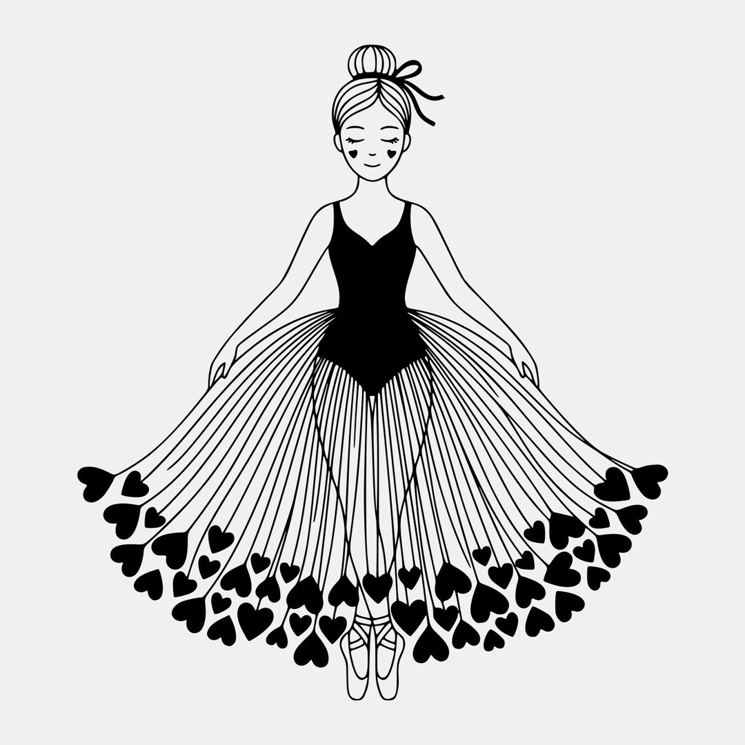 Ballerina Hearts SVG PNG: Minimalist Line Art Design (digital Download ...