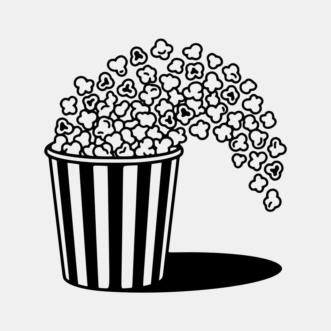 Popcorn Bucket Overflow SVG PNG: Bold Line Art Design (digital Download ...