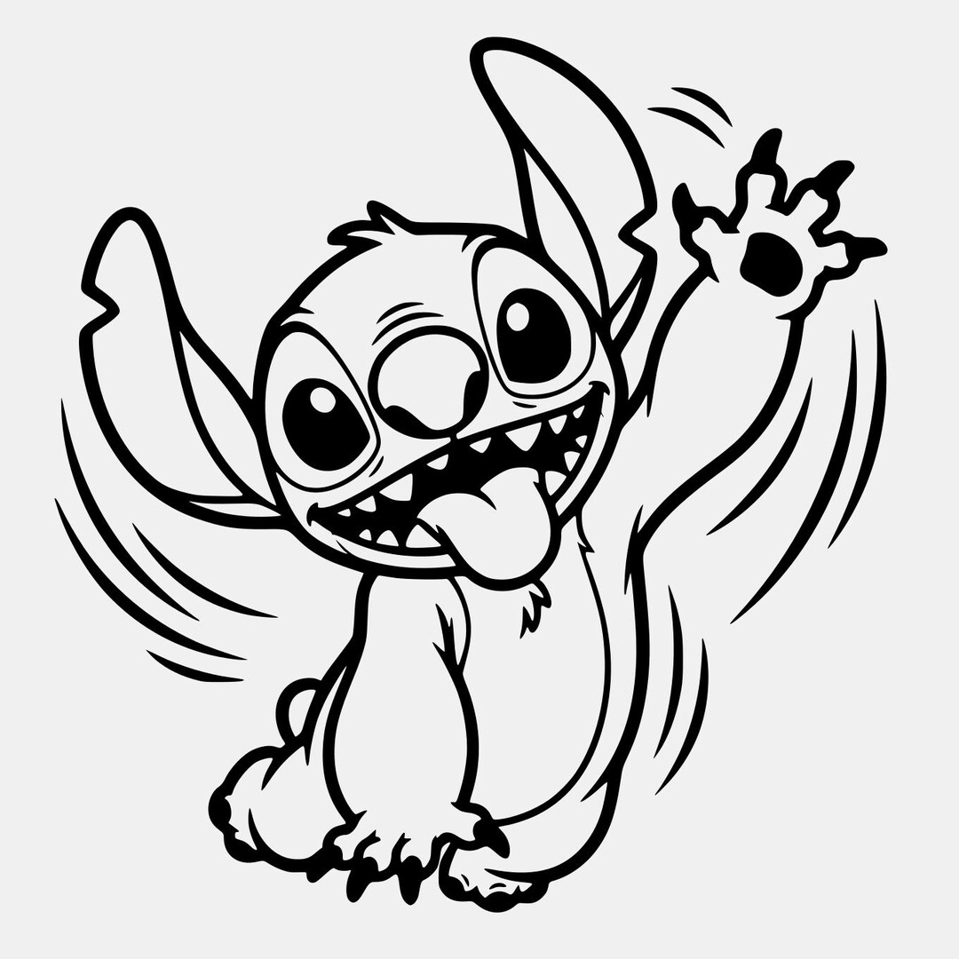 Stitch Waving Svg Png: Enthusiastic Line Art Design (digital Download ...
