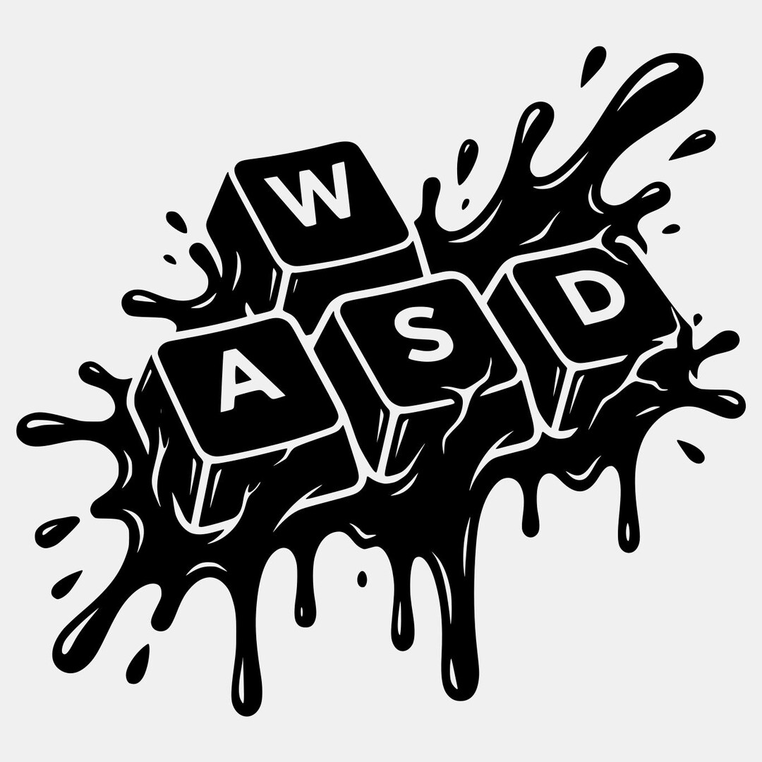Fragmented WASD Keys Dripping Ink SVG, Gaming Art, Black and White ...