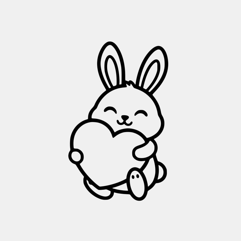 Kawaii Bunny Holding Heart SVG, Cute Rabbit Love Clipart for Valentine ...